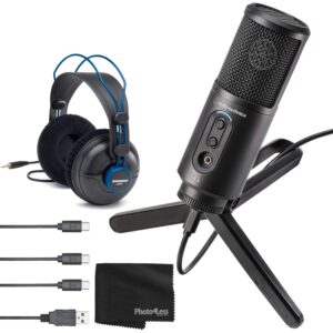 audio-technica atr2500xusb cardioid condenser usb microphone + professional studio reference headphones