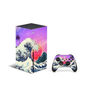 zoomhitskins compatible with x1 series x, big waves tsunami japan art ocean sun blue purple, durable, bubble-free, made in usa