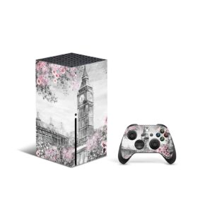 zoomhitskins compatible with x1 series x, painting london pink grey art white flowers roses, durable, bubble-free, made in usa