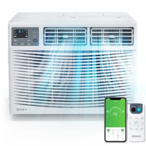 rovsun smart 14000 btu window air conditioner with wifi, energy saving window ac unit with remote & app control & timer function & easy install kit, for rooms up to 700 square feet, 115v/60hz, white