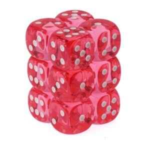 chessex polyhedral translucent 12-die set, 16mm 6d pink/white dice for dungeons and dragons (dnd), role playing games, mtg, pathfinder, table game, board games