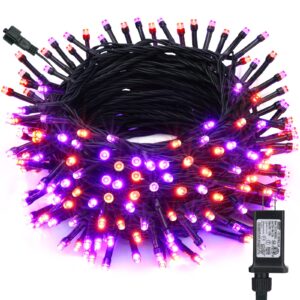 toodour orange & purple halloween lights, 82ft 200 led halloween string lights with 8 modes, timer, low voltage, connectable halloween outdoor lights for home, garden, party, halloween decoration