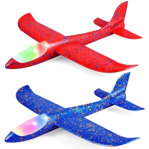 toyly 2 pack led airplane toys,17.5" large throwing foam plane,2 flight mode glider plane,outdoor toy for kids,flying toy for kids,gift toys for boys girls 3 4 5 6 7 8 9 year old