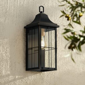 john timberland sunderland traditional outdoor wall light fixture black warm gold 18 1/2" clear glass panels for exterior house porch patio outside deck garage yard front door garden home