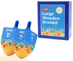 the dreidel company extra large jerusalem wood dreidels, let's play dreidel the hanukkah game, instructions included (2-pack)