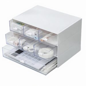 stackeer desk organizer bathroom organization with 6 drawers. three tier desk organizer for your home or office, desk supplies, bathroom organization, school and accessories (white).