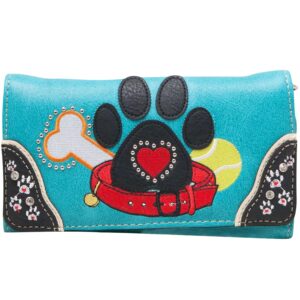 hw collection dog paw print women wallet wristlet crossbody gifts small purse clutch (turquoise)