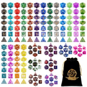 surhugvy dnd dice set, 25 x 7 polyhedral dice (175 pieces) for dungeons and dragons dnd rpg mtg table game d4 d6 d8 d10 d12 d20 25 colors dice with 1 large flannel bag