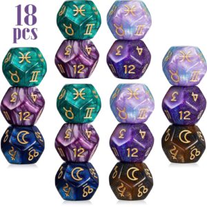 kasyat 18 pieces astrology dice astrological dice 12-sided tarot dice resin polyhedral pearl pattern dice for divination astrology tarot cards accessory