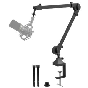 microphone boom arm stand, studio arm suspension scissor adjustable mic stand for hyperx/shure sm7b and other microphone, recording gaming streaming podcasting