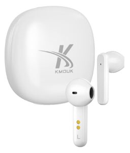 kmouk true wireless earbuds, qualcomm qcc3040 bluetooth 5.2 earbuds, ipx8 waterproof earphones, 4-mic cvc8.0 call noise reduction, 30h playtime, in-ear stereo headphones with touch control, white