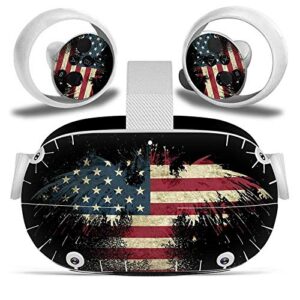 domilina vr headset and controller sticker, vinyl decal skin for vr headset and controller, virtual reality protective accessories usa flag