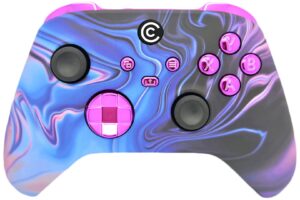 designer series custom wireless controller for pc, windows, series x/s & one - multiple designs available (blue & purple swirl w/purple chrome inserts)