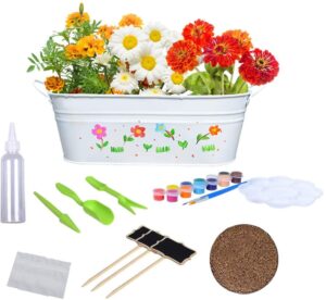 paint & plant flower kids gardening kit - kids plant growing kit for girls boys ages 4 5 6 7 8 9 10 - stem arts & crafts kid garden set - grow your own zinnia, marigold & daisy flowers set