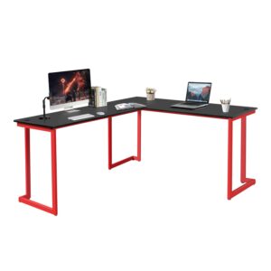 aotifarm l-shaped gaming desk rner puter desk home office writing workation desk modern pc laptop udy table metal and wood,black and red