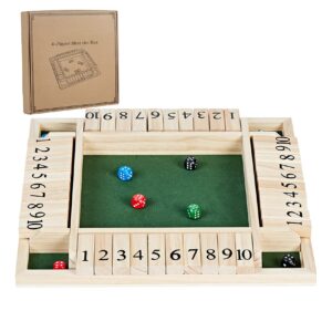 apudarmis 4-way shut the box 14 inches, large wooden board game set with dice, shut-the-box for kids & adults - learning addition classroom home party pub