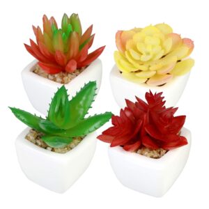 4 pack succulent plants artificial fake succulents in pots faux succulents fake plants bulk assortment in flocked green small succulent holder decor for window landscape garden home office decor