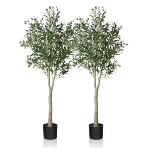 crosofmi artificial olive tree plant 5 feet fake topiary silk tree, perfect faux plants in pot for indoor outdoor house home office garden modern decoration housewarming,2pack