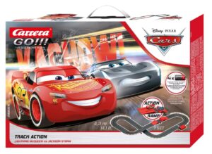 carrera go 63516 official licensed disney pixar cars battery operated 1:43 scale slot car racing toy track set with jump ramp featuring lightning mcqueen and jackson storm for kids ages 5 and up