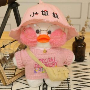 akmrwjwc white duck stuffed animal toy soft plush toy for kids girls diy hugglable plush stuffed toy with cute pink hat and costume best gifts for christmas (12inch/30cm)