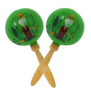 needzo maracas musical instrument, large colorful wooden pair with hand painted flower design, latin percussion for adults, 8 inches