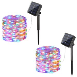 rdnjiwm solar lights outdoor garden [2022 brighter & longer-lasting] 2 pack 39ft 120 led waterproof fairy string lights for yard home outside house patio decorations (multi color)