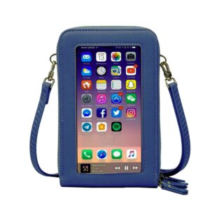 witery touch screen cell phone bags for women - leather travel crossbody cell phone purses wallet with 2 shoulder straps & credit card slots (blue)