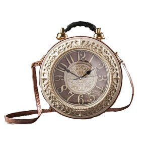 pu leather handbags fashion real clock shoulder bag casual women evening crossbody bags,retro vintage steampunk female messenger bags for women girls (b)