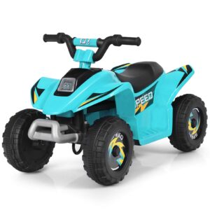 honey joy ride on atv, 6v mini off-road battery powered motorized quad for kids, 2 speeds, anti-slip wheels, rwd 4-wheeler electric ride on toy car for toddlers (blue)