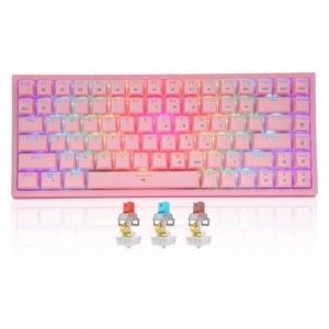 okkid mechanical keyboard 60%, wired bluetooth gaming keyboard, red switches, rgb backlight, cq84 wired keyboard, 84 keys, for windows pc, mac,smartphone