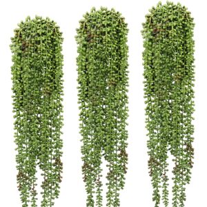 3 pcs string of pearls plant artificial hanging succulents plants for home garden decor (pots not included) (dark green)