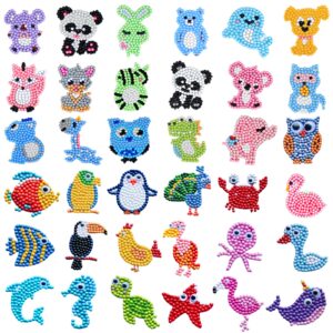 modowey 36pcs stickers kits for kids, diy animal & sea world stickers painting with diamonds, paint by numbers diamonds arts craft kits for children, boys and girls (style a)