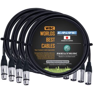 worlds best cables 4 units - 4 foot – quad balanced microphone cable custom made using canare l-4e6s wire and neutrik silver nc3mxx male & nc3fxx female xlr plugs