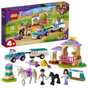 lego friends horse training and trailer building set 41441 with stables, car, horse toy, and foal figure, great gift idea for girls and boys 4 plus years old