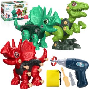 educuties dinosaur toys for kids 3-5, take apart dino games for boys girls age 5-7, construction building educational stem sets with electric drill for children birthday present