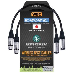 worlds best cables 2 units - 6 inch – quad balanced microphone cable custom made using canare l-4e6s wire and neutrik silver nc3mxx male & nc3fxx female xlr plugs