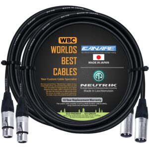 worlds best cables 2 units - 10 foot – quad balanced microphone cable custom made using canare l-4e6s wire and neutrik silver nc3mxx male & nc3fxx female xlr plugs