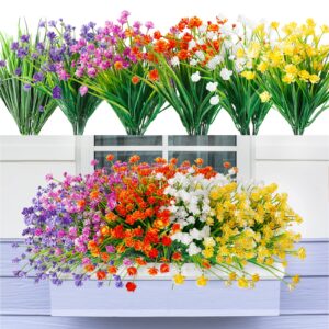 wxboom 10pcs artificial flowers for outdoors, uv resistant plastic flowers fake plants fall flowers in bulk for indoor wedding hanging planters outside decorations (5 colors)