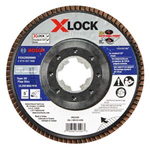 bosch fdx2950060 1-piece 5 in. x-lock flap disc 60 grit compatible with 7/8 in. arbor type 29 for applications in metal blending and grinding