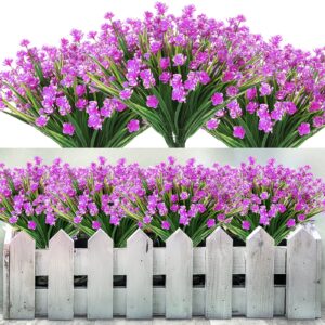 omldggr 5 bundles artificial flowers outdoor, plastic flowers faux greenery shrubs plants for hanging planter home wedding garden decor(purple red)