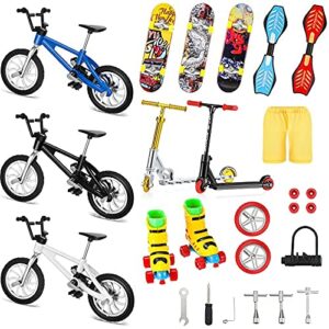 suilung 25 pieces mini finger toys set finger roller skates finger pant finger skateboards finger bikes scooter tiny swing board fingertip movement party favors replacement wheels and tools