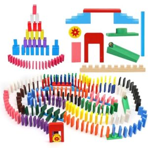 mcpinky super domino blocks, 720pcs+ domino starter kit bulk dominoes wooden domino blocks colored dominoes building block tile game racing educational toy