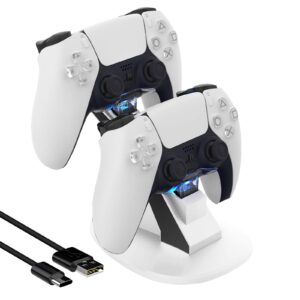 ermorgen dual usb charging dock compatible for playstation 5 dualsense, thin and portable ps5 controller charger- white