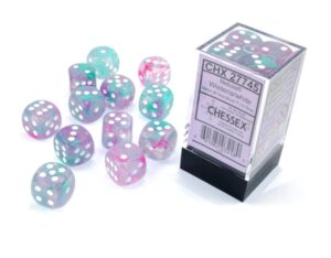 chessex nebula dice block 16mm d6 wisteria with white luminary (12 dice)