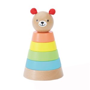 classic world wooden stacking rings baby toy, montessori stacking rings stacker rainbow, bear tower wooden toys for babies