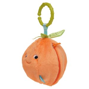 manhattan toy mini-apple farm orange baby travel toy with rattle, squeaker, crinkle fabric & teether clip-on attachment