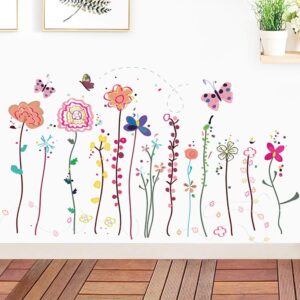 colorful flower wall decals butterfly peel and stick wall stickers mural art for girls kids bedroom baby room nursery classroom living room home decor (flower vine)