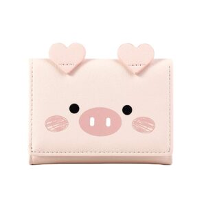 aodezi women girls wallet cute pig pattern tri-fold wallet pu leather purse slim small wallet cartoon trifold card holder bag (pink)