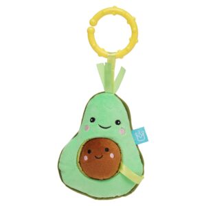 manhattan toy mini-apple farm avacado baby travel toy with rattle, chime, crinkle fabric & teether clip-on attachment