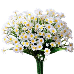 gormiya 8 bundles artificial daisy mums flowers outdoor uv resistant plastic fake daisy sunflowers plants for home backyard window box porch garden decoration, white